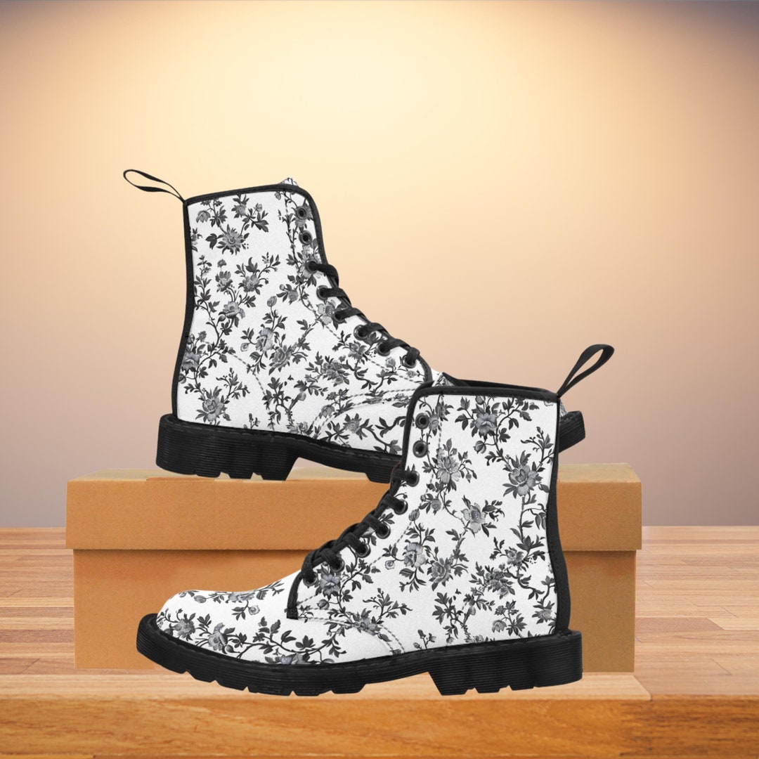 Canvas Boots, Black and White Toile Pattern Design Womens Shoes Holiday ...
