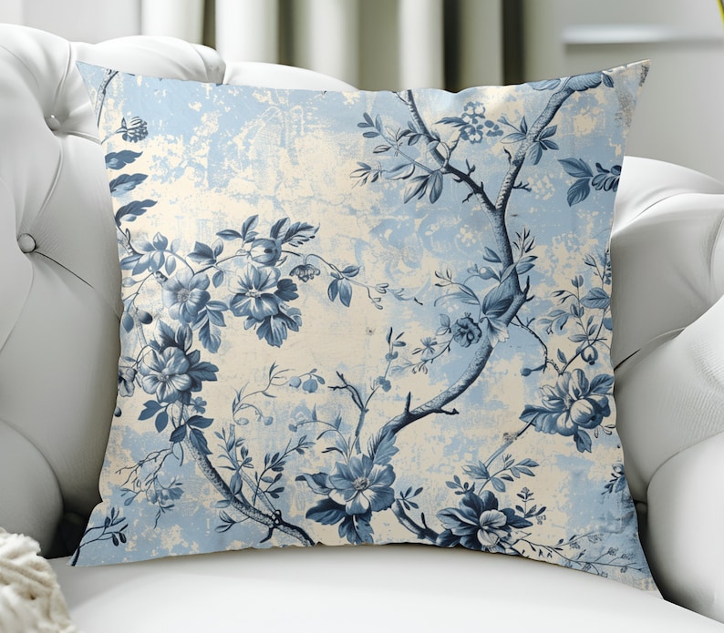 Blue French Toile Square Throw Pillow Housewarming Gift for Mom Cute ...