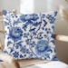Blue Floral Pillow Toile Design Modern Style Coastal Theme Bedroom ...