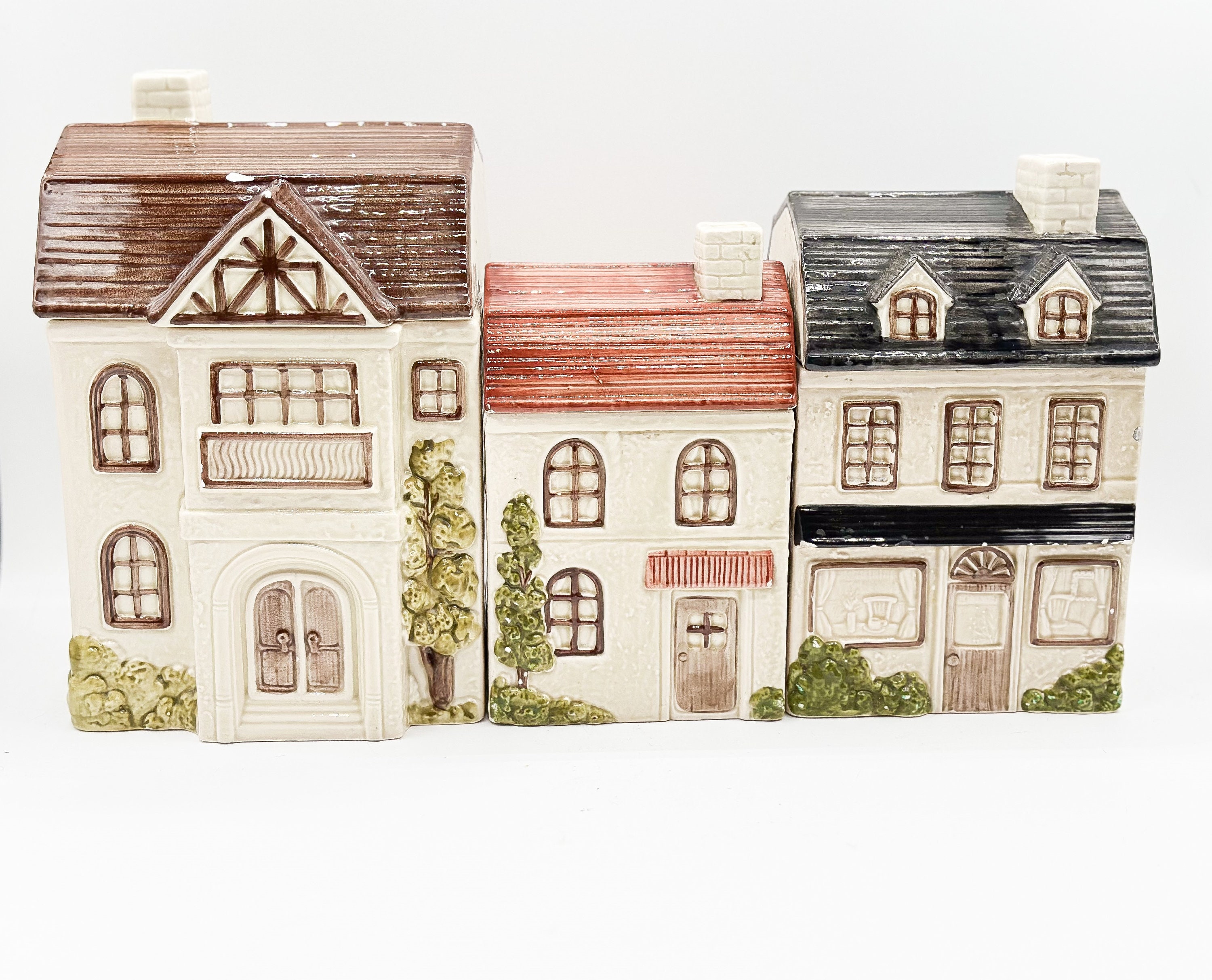 Vintage 1980 Otagiri Japan Handcrafted Cottage House Canisters, Set of ...