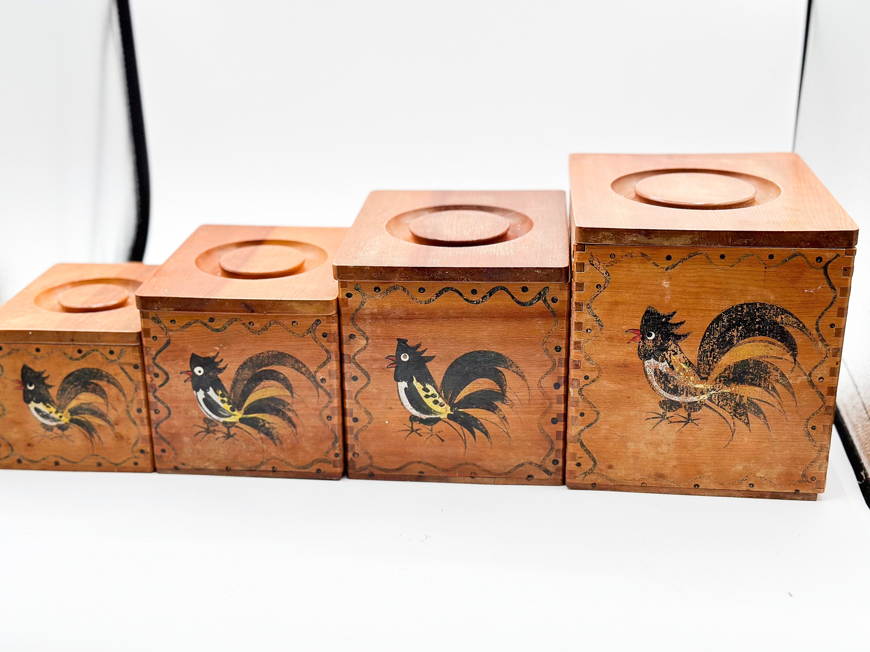 Vintage Rooster Wooden Nesting Boxes Made in Japan Handmade Wooden Box ...