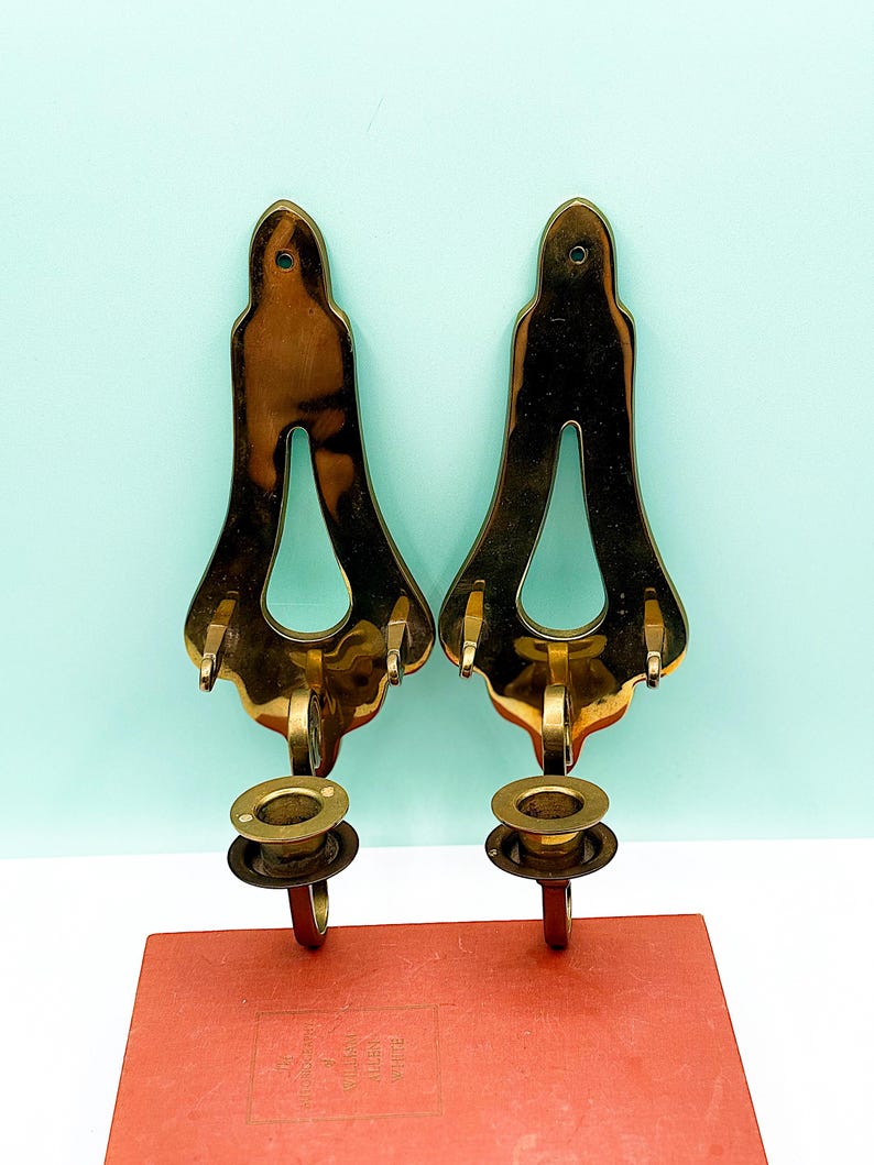 Vintage Solid Brass Candlestick Sconces With Hangers for Bow or Snuffer ...