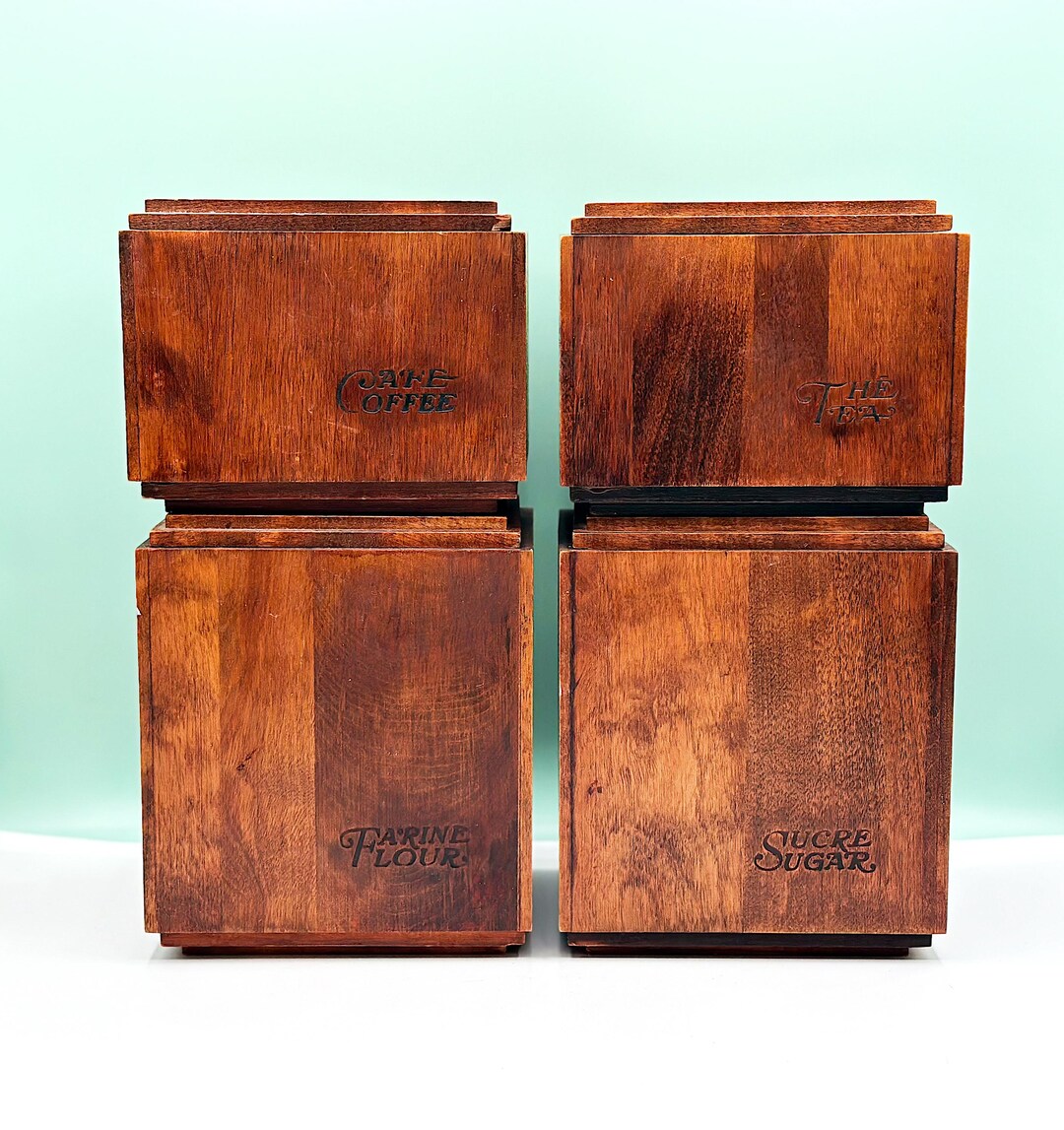 Vintage Set of 4 Maple Wood Kitchen Canisters, Cottage Core Home Decor ...