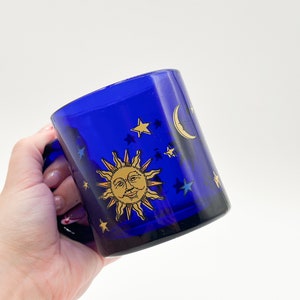 Vintage Libbey Cobalt Blue Celestial Sun, Moon and Stars Glass Coffee ...