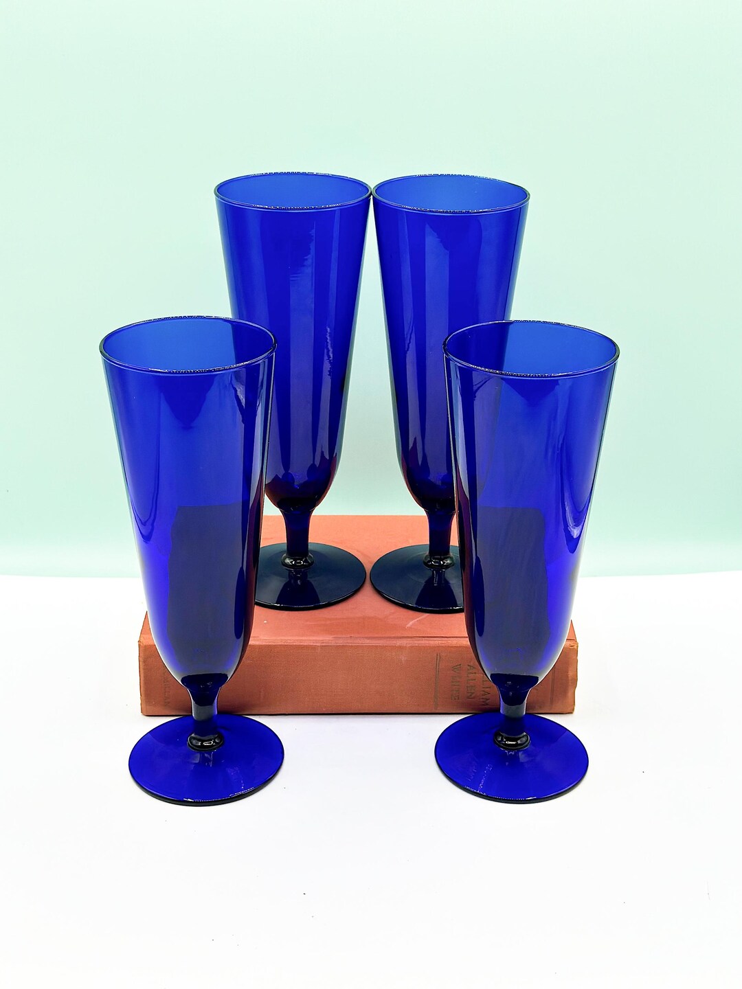 Vintage Set of 4 Cobalt Blue Pilsner Beer Glasses, Retro Barware, Retro ...
