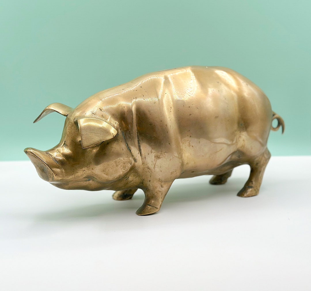 Vintage Solid Brass Large Piggy Bank, Brass Pig, Brass Animals, Brass ...