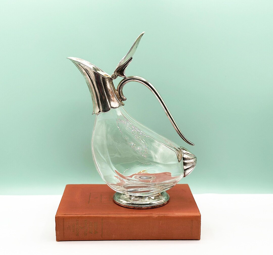 Vintage Silver Plated Duckbill Decanter, Wine Decanter, Barware, Glass ...