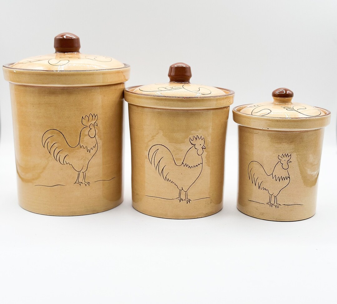 Vintage Set of 3 Rooster Canisters for Kitchen, Cottage Core Inspired ...
