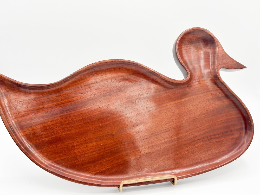 Vintage Mahogany Wood Duck Serving Tray | Mid Century Modern ...