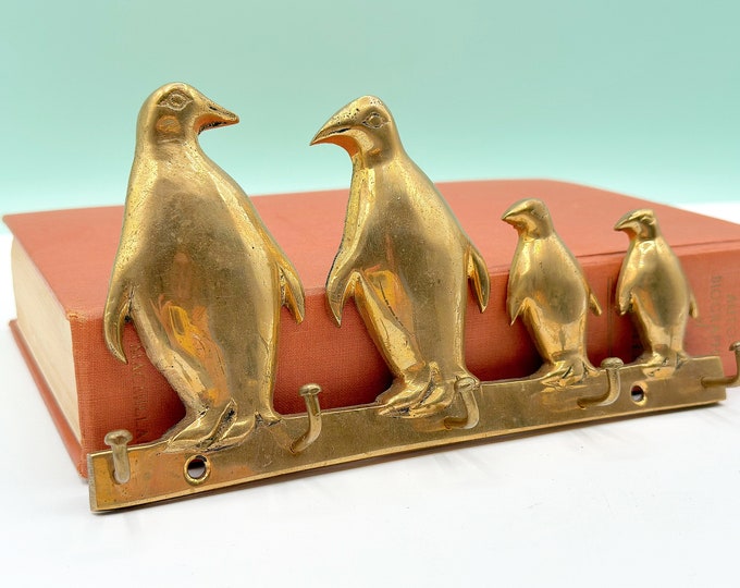 Vintage Brass MCM Penguin Family of Four, Strong Wall Key Holder With ...