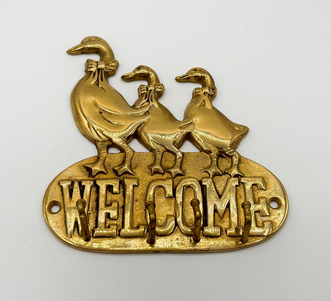 Vintage Solid Brass Welcome Sign With Country Goose Pair C1980s - Etsy ...