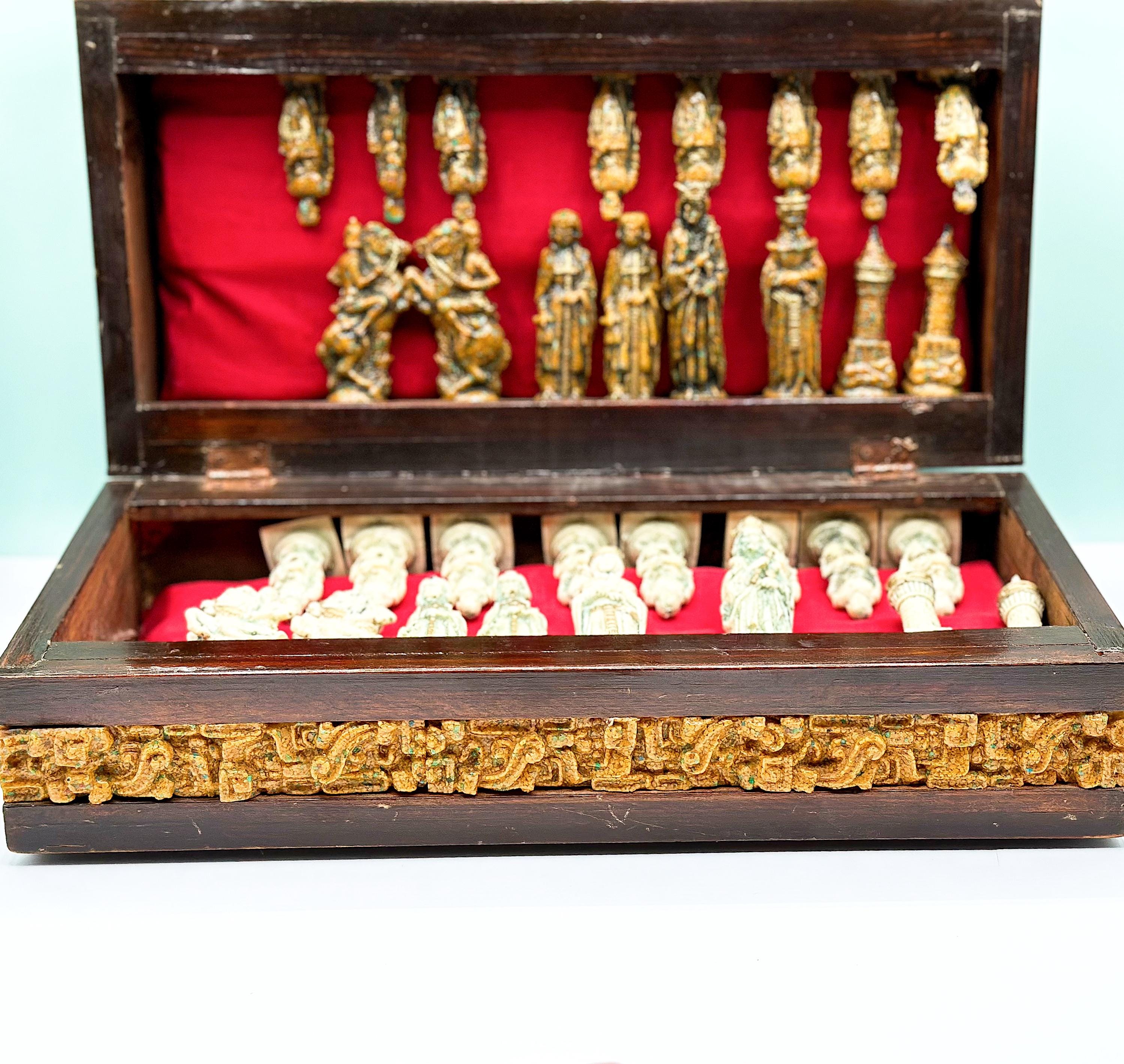 Vintage Aztec Mayan Chess Set, Stone Chess Set With Handmade Unique ...