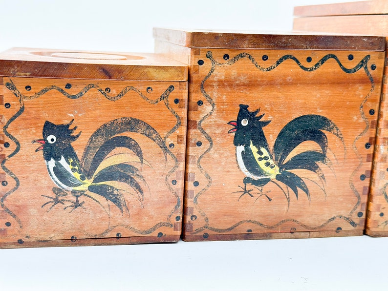 Vintage Rooster Wooden Nesting Boxes Made in Japan Handmade Wooden Box ...