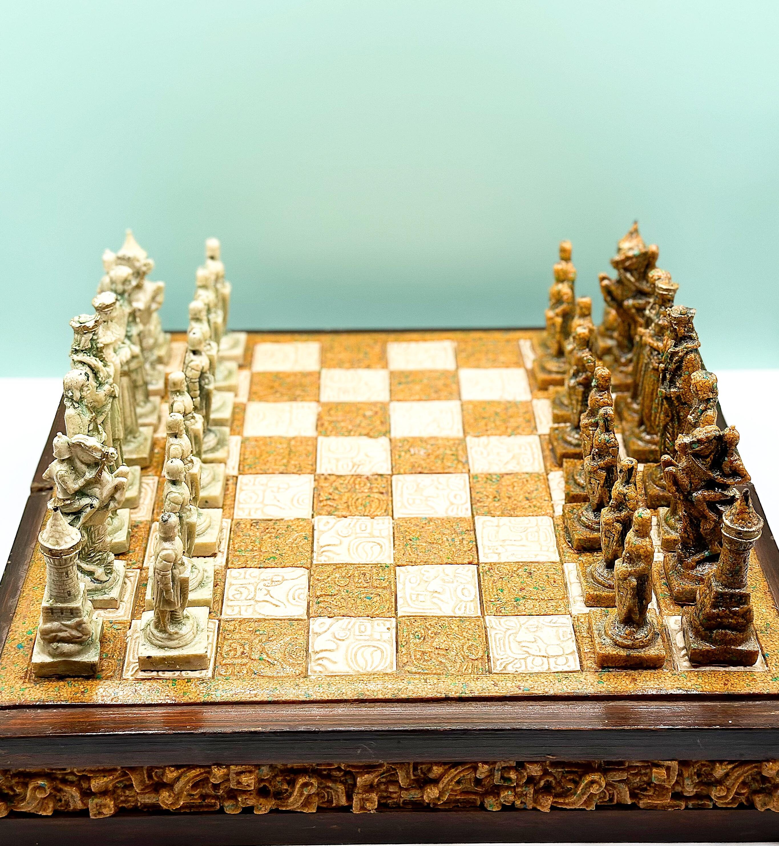 Vintage Aztec Mayan Chess Set, Stone Chess Set With Handmade Unique ...