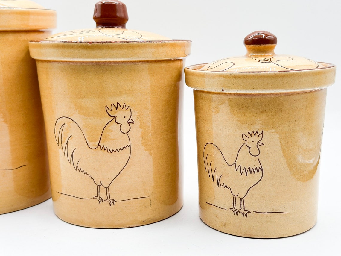 Vintage Set of 3 Rooster Canisters for Kitchen, Cottage Core Inspired ...