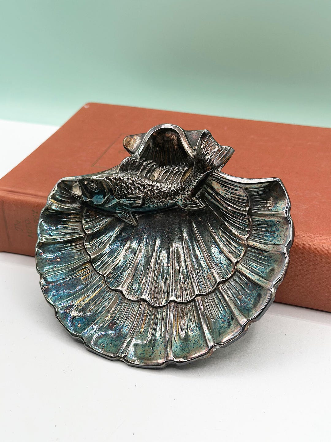 Vintage PMC Cast Metal Scallop Shell With Fish Trinket Dish Ashtray ...