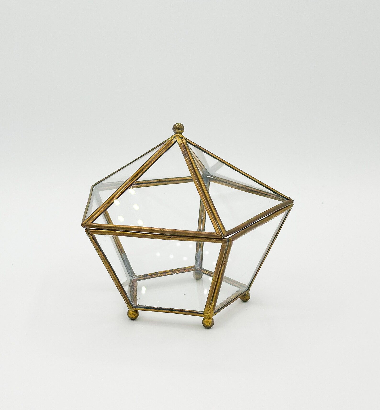 Vintage Glass and Brass Pyramid Display Box Terrarium Trinket or ...