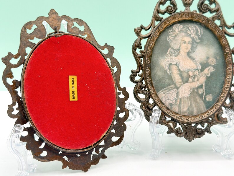 Vintage Pair of Miniature Italian Lady Prints in Ornate Metal Frames ...