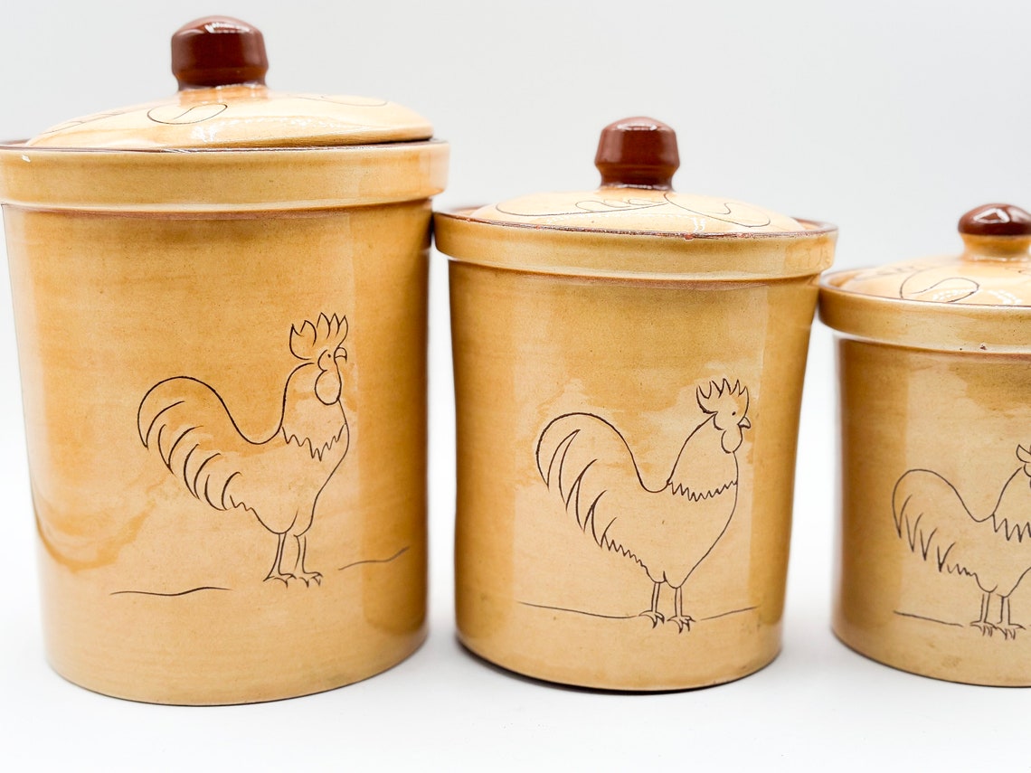 Vintage Set of 3 Rooster Canisters for Kitchen, Cottage Core Inspired ...