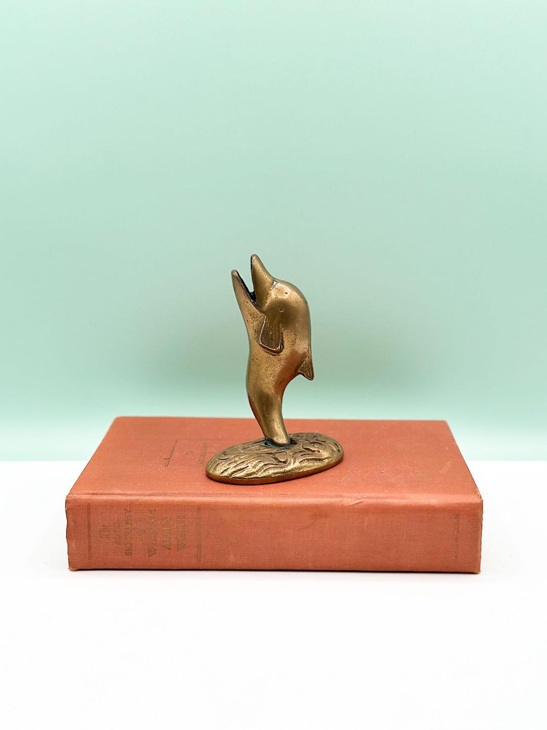 Vintage Solid Brass Dolphin Figurine or Business Card Holder or Vase ...