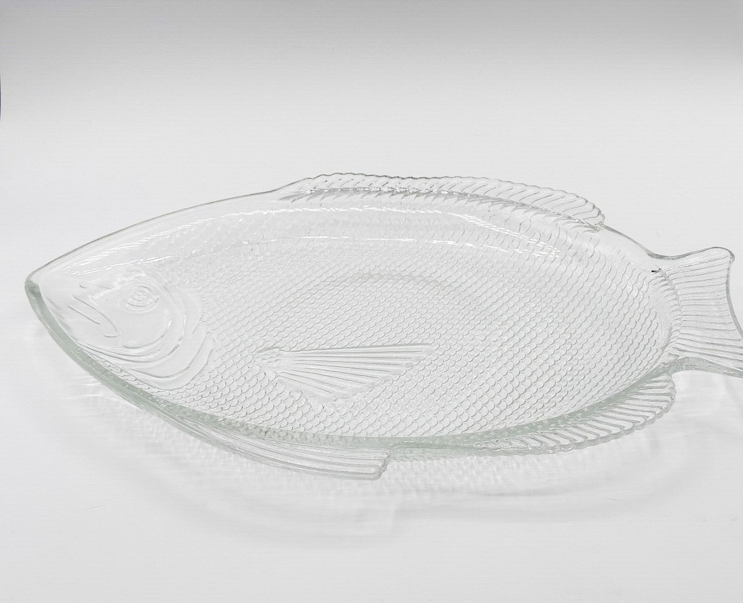 Vintage Large Glass Fish Platter, Vintage Fish Serving Dish for Seafood ...