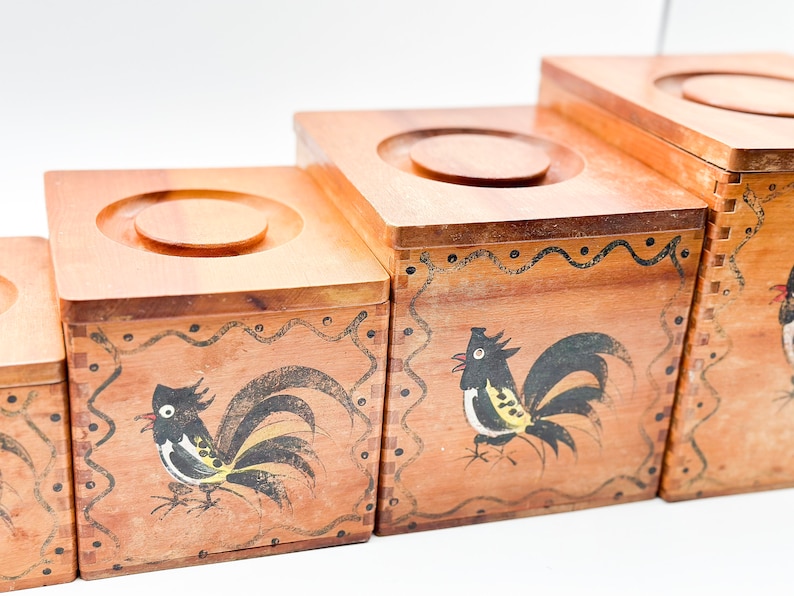 Vintage Rooster Wooden Nesting Boxes Made in Japan Handmade Wooden Box ...