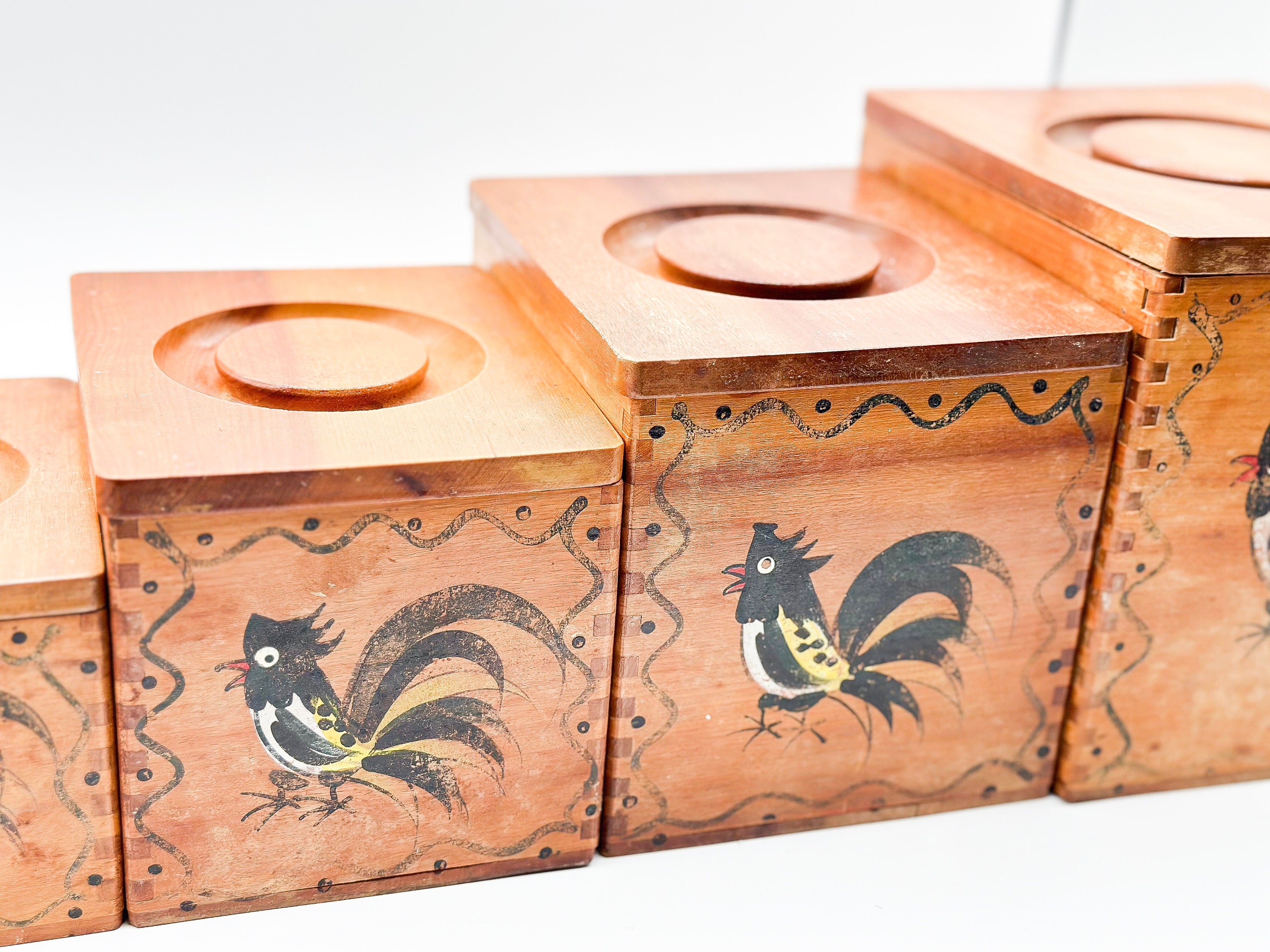 Vintage Rooster Wooden Nesting Boxes Made in Japan Handmade Wooden Box ...