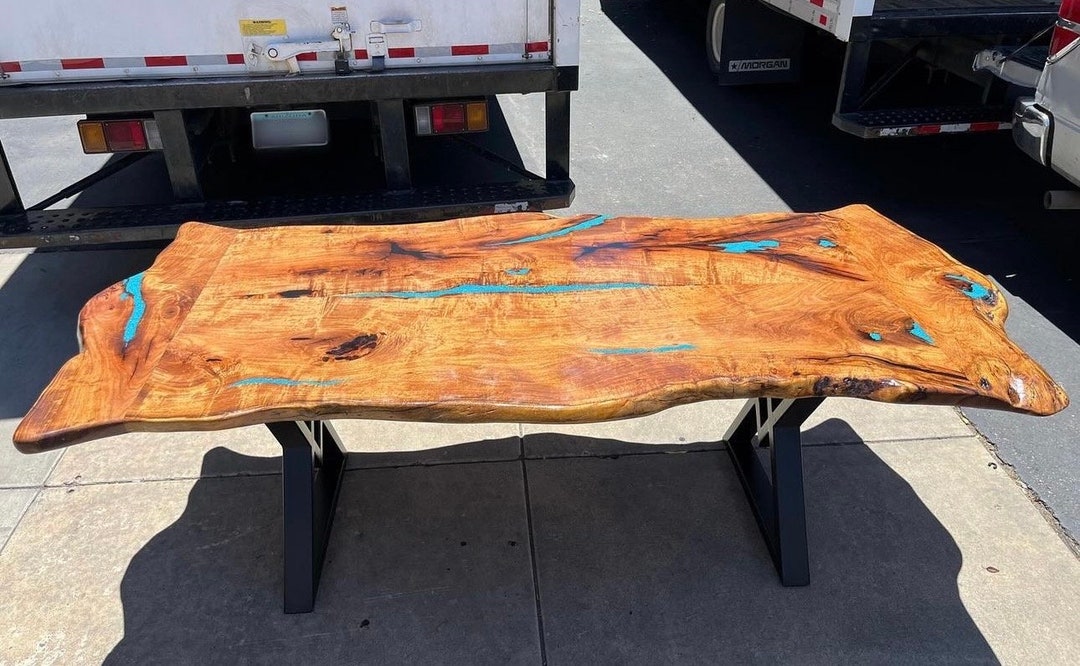 Mesquite Dining Table With Turquoise Inlays - Etsy