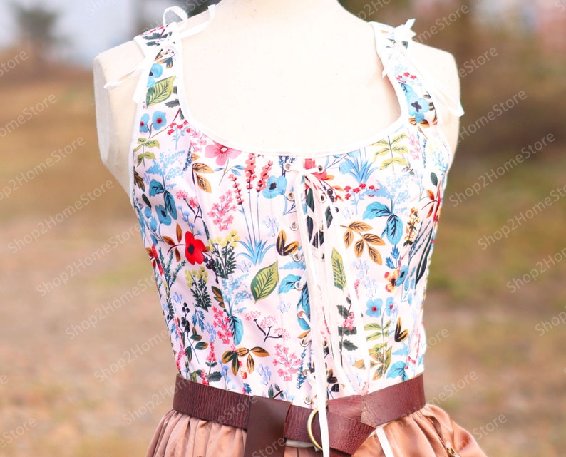 Renaissance Milkmaid Floral Corset Vintage Overbust Lace Up Corset