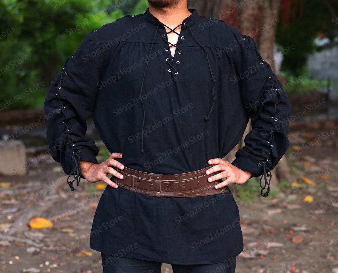 Renaissance Viking Mens Tunic, Ren Faire Medieval Larp Black Tunic ...