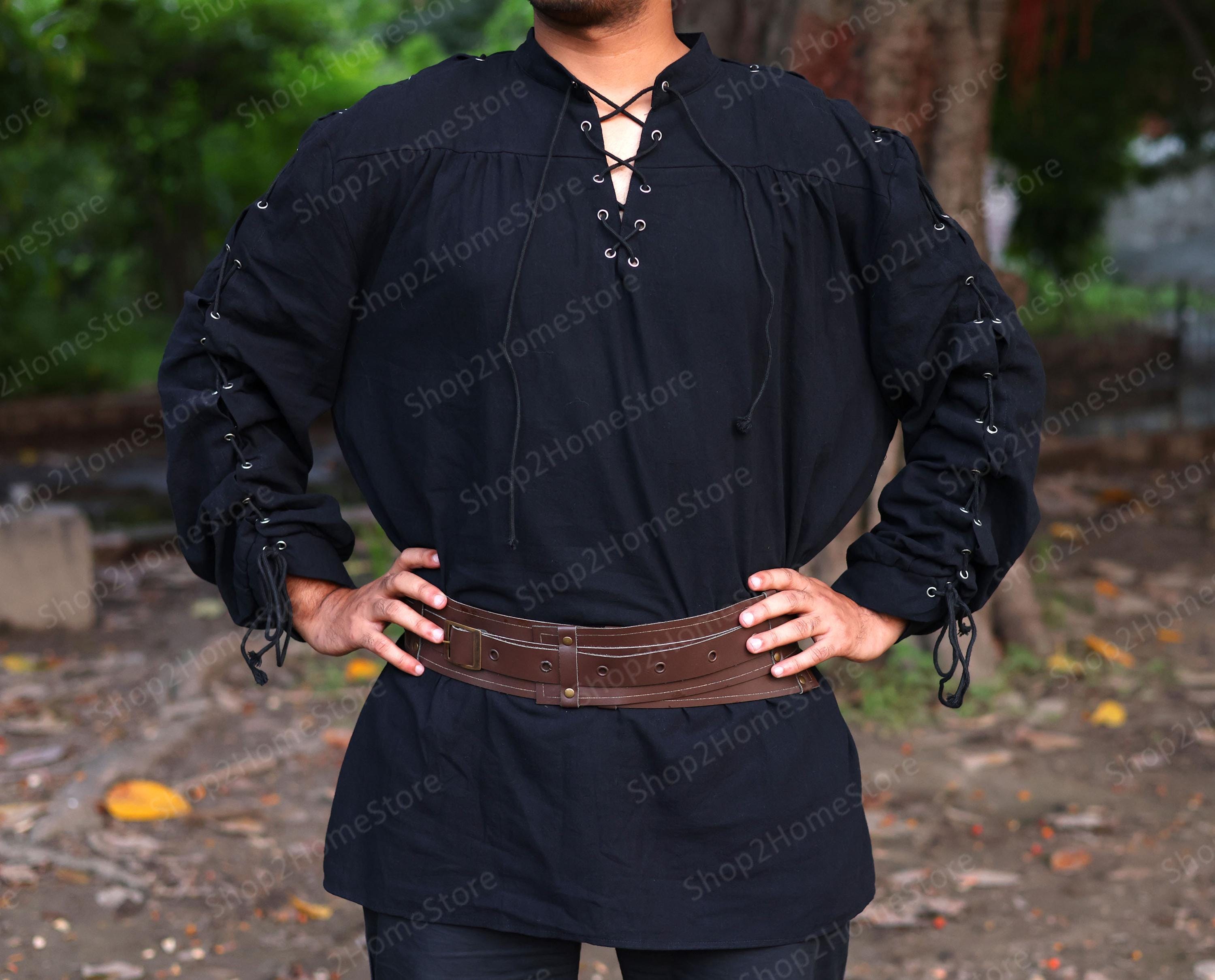 Renaissance Viking Mens Tunic, Ren Faire Medieval Larp Black Tunic ...