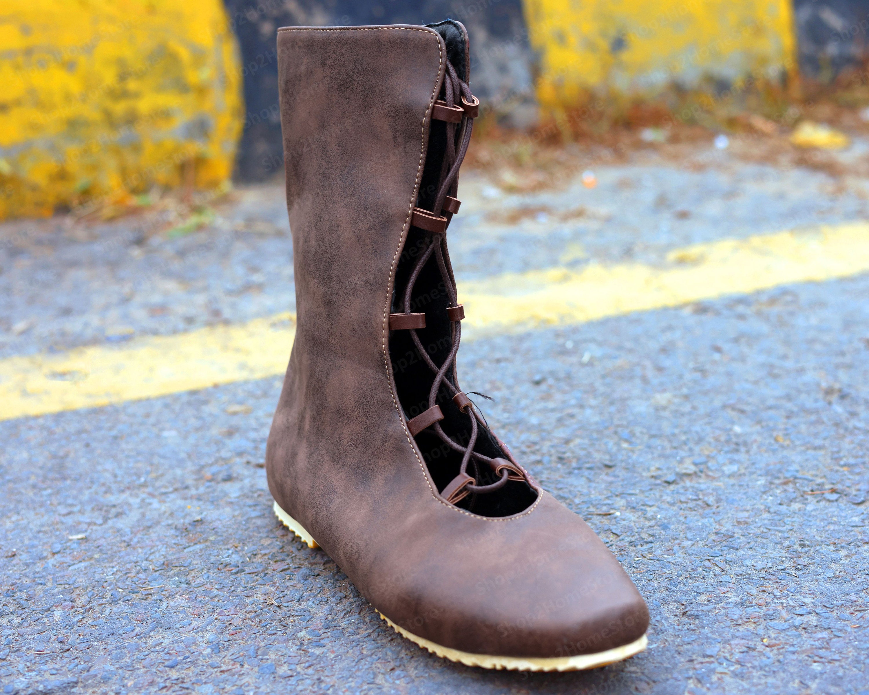 Medieval Steampunk Goth Boots, Ren Faire Viking Pirate Boots ...