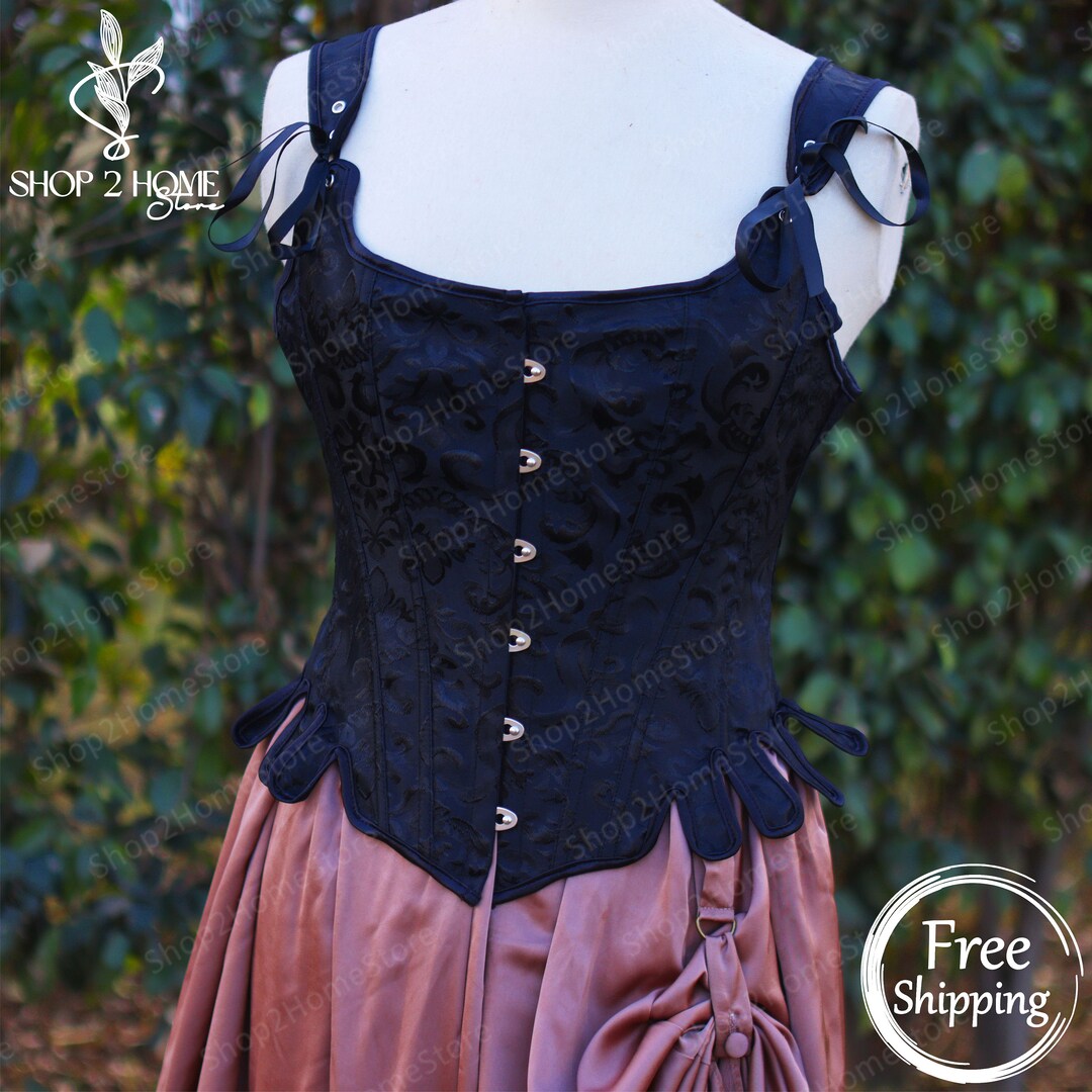 Medieval Pirate Lace up Corset, Overbust Victorian Floral Corset ...