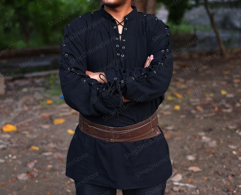 Renaissance Viking Mens Tunic, Ren Faire Medieval Larp Black Tunic ...