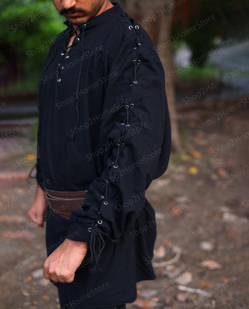 Renaissance Viking Mens Tunic, Ren Faire Medieval Larp Black Tunic ...