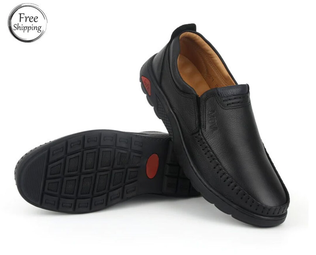 Mens Pure Black Leather Shoes, Handmade Causal Office Shoes, Formal ...