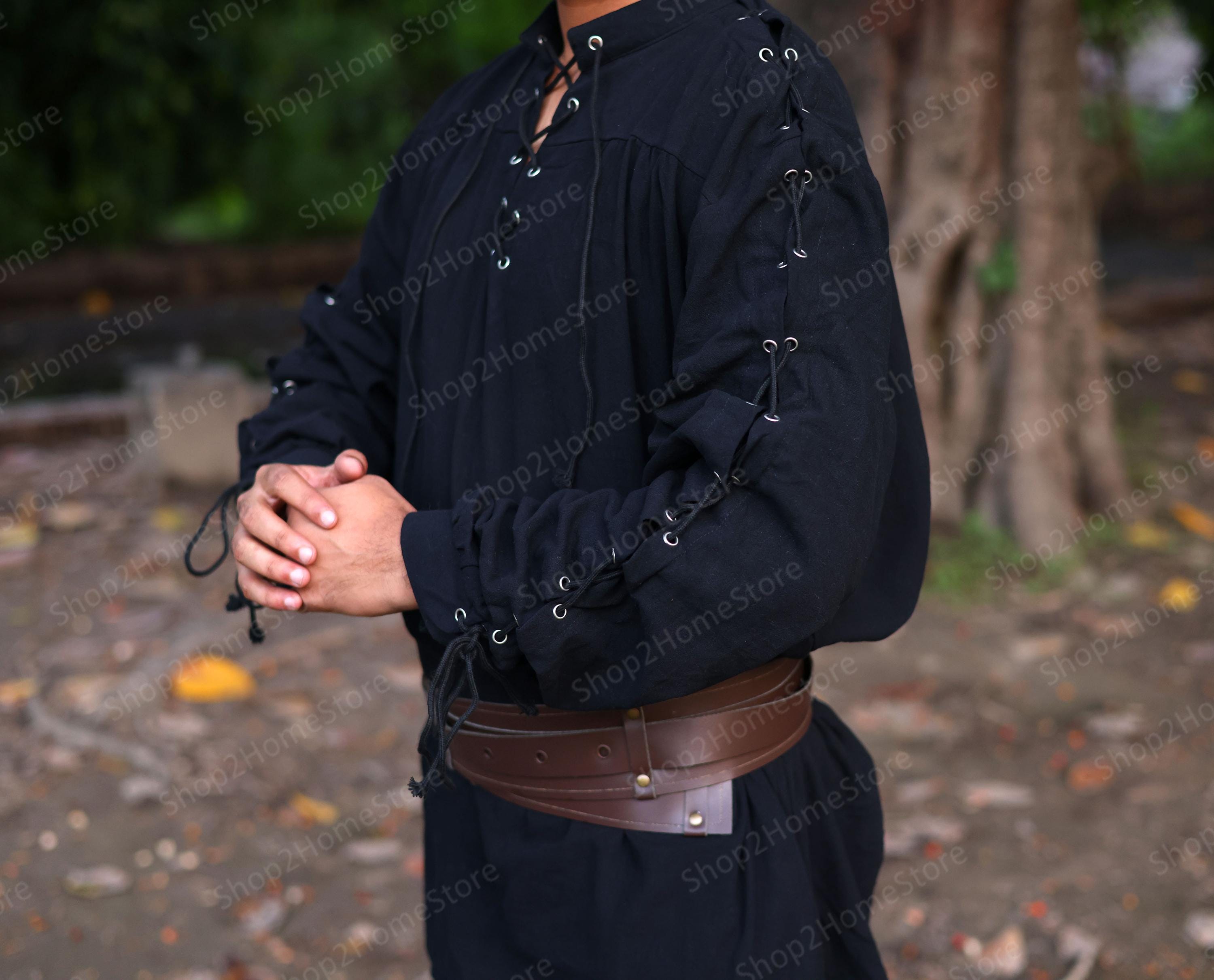 Renaissance Viking Mens Tunic, Ren Faire Medieval Larp Black Tunic ...