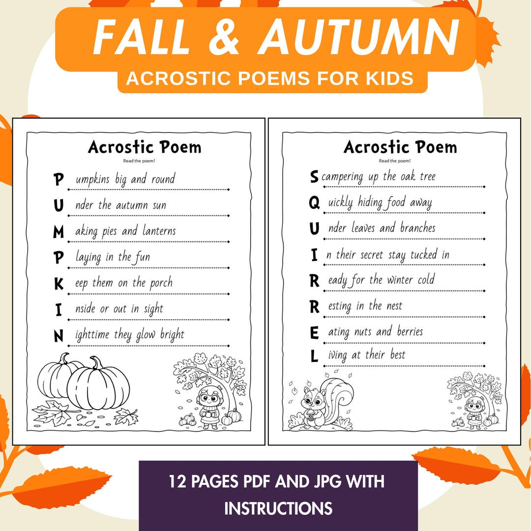 Fall Acrostic Poems for Kids – Autumn Poetry Writing Worksheets ...
