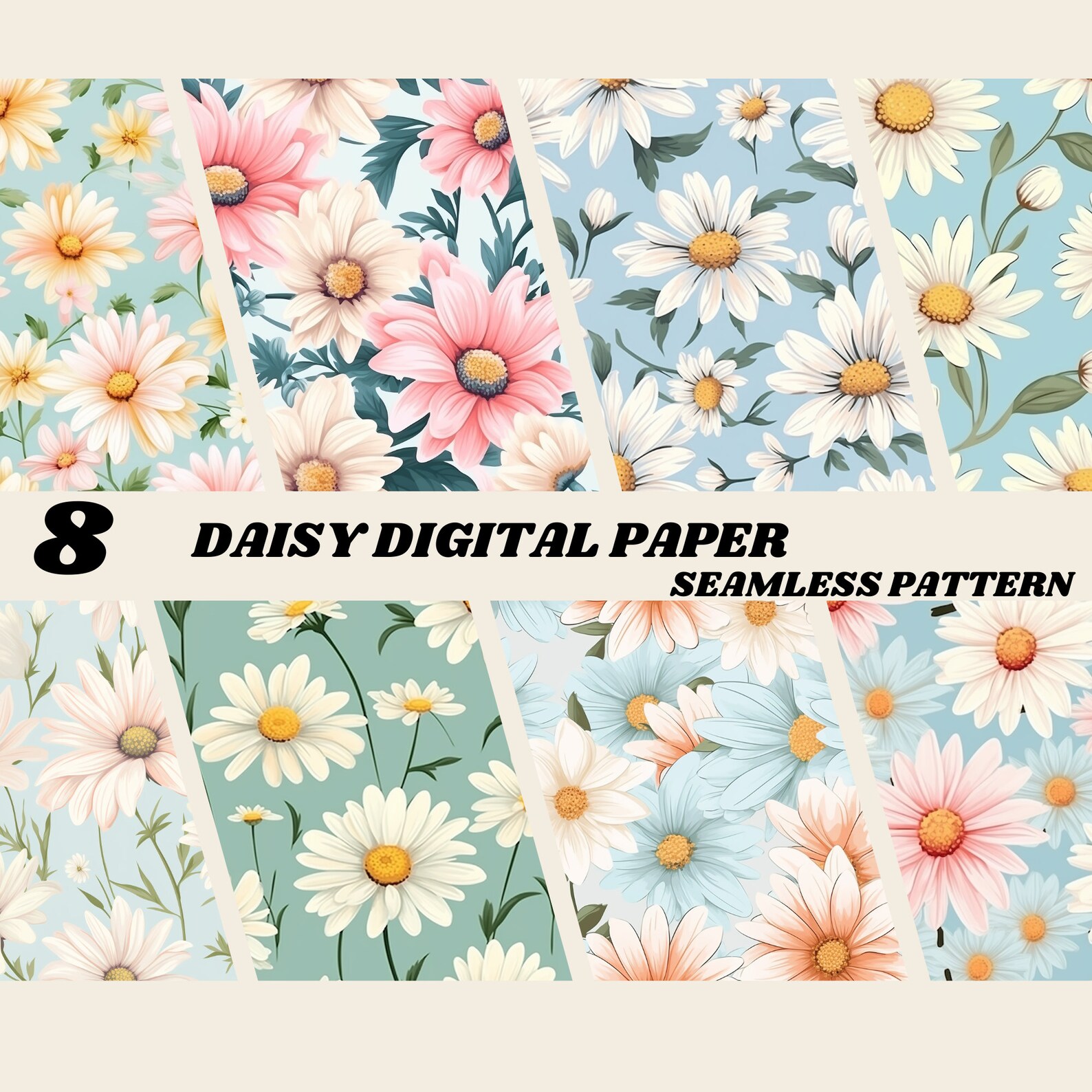 Digital Paper Clipart, Printable Wallpaper , Daisies Prints, Digital Daisy Gallery, Nursery ...
