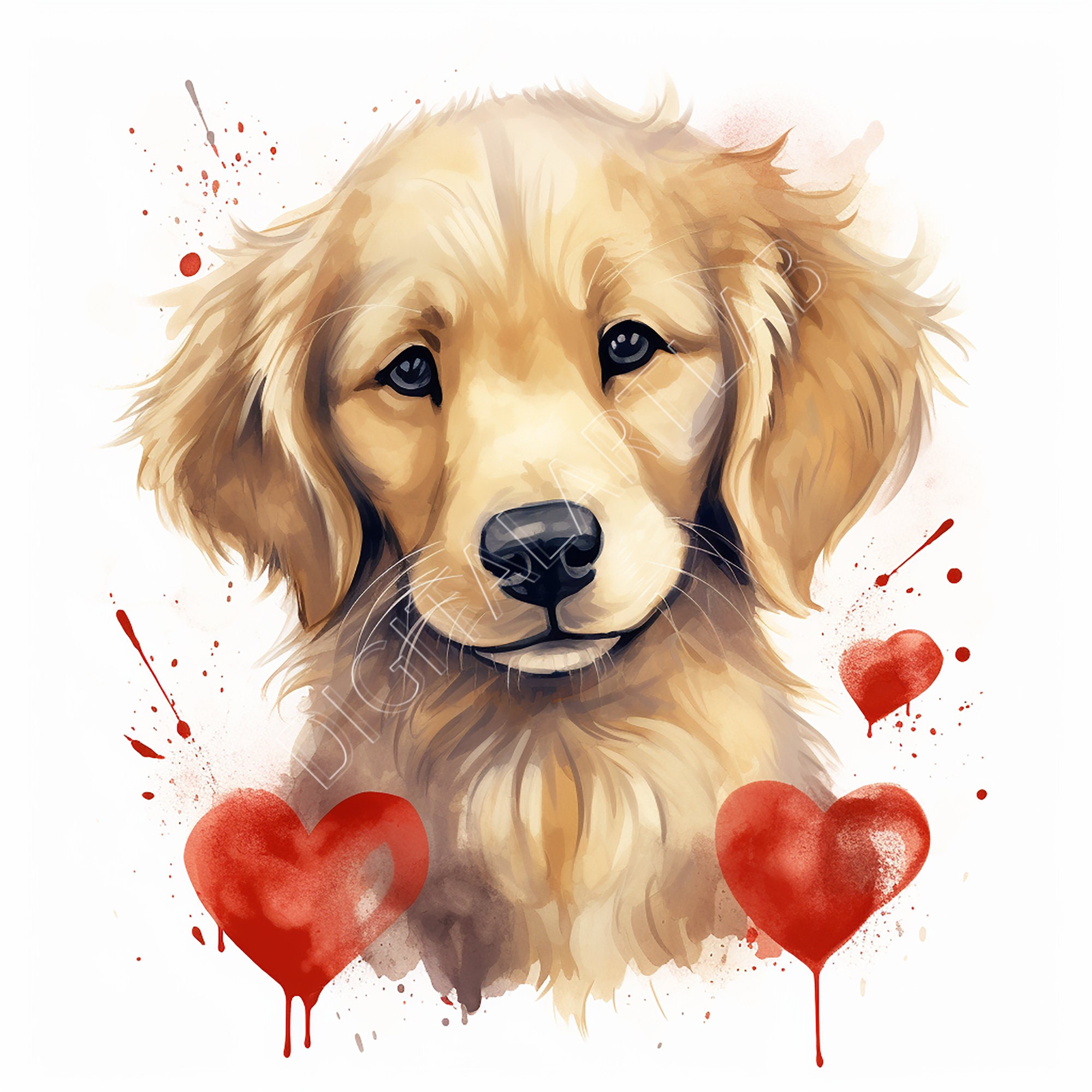 Romantic Golden Retriever Clipart, Animal Prints, Puppy Dog Digital ...