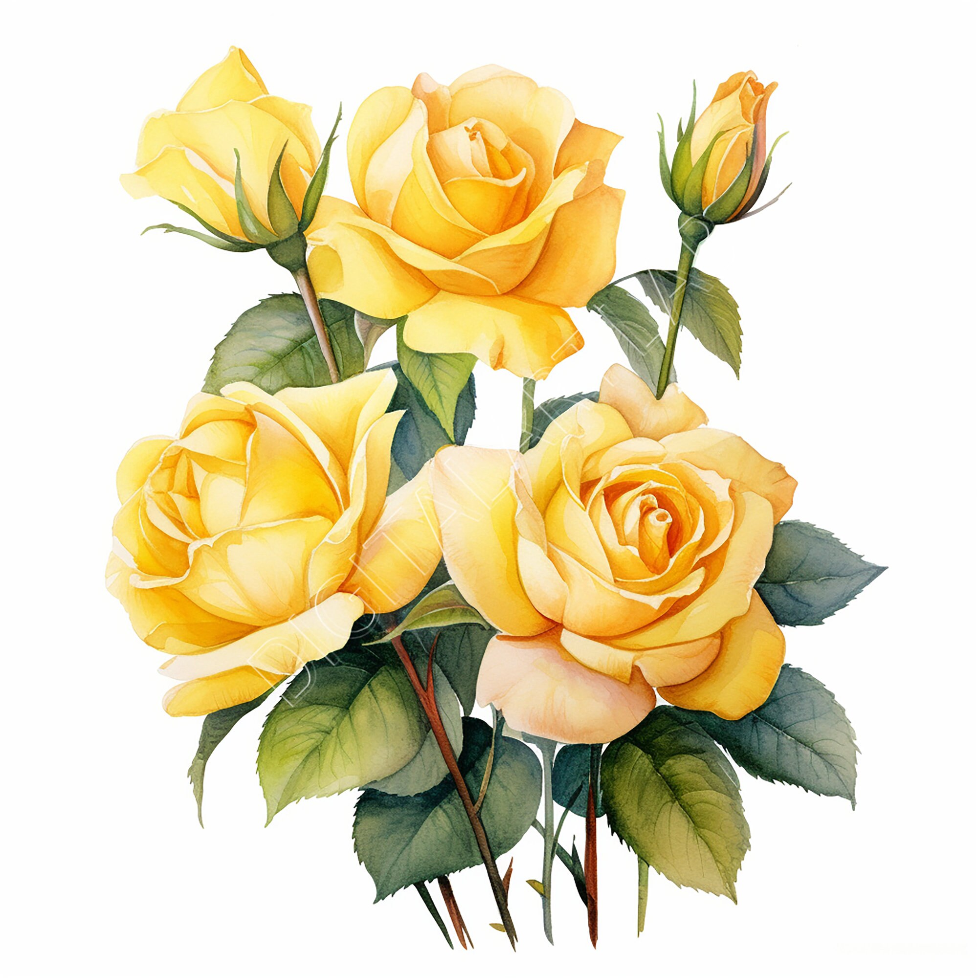 Yellow Roses Clipart, Printable Wall Art, Valentines Prints, Digital ...