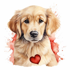 Romantic Golden Retriever Clipart, Animal Prints, Puppy Dog Digital ...