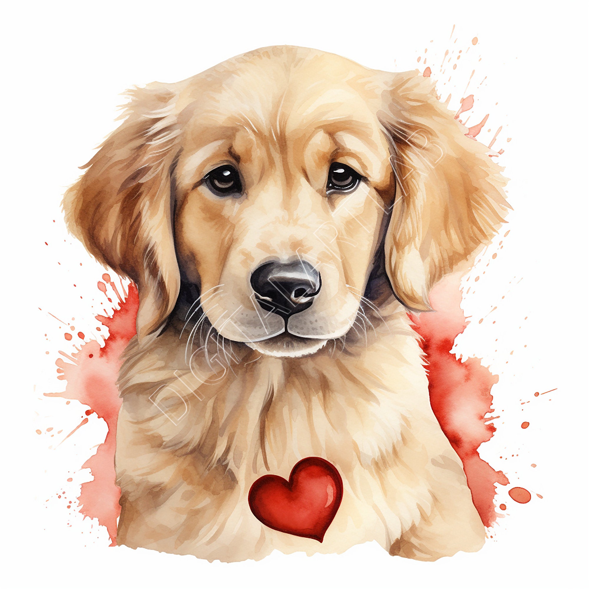Romantic Golden Retriever Clipart, Animal Prints, Puppy Dog Digital ...
