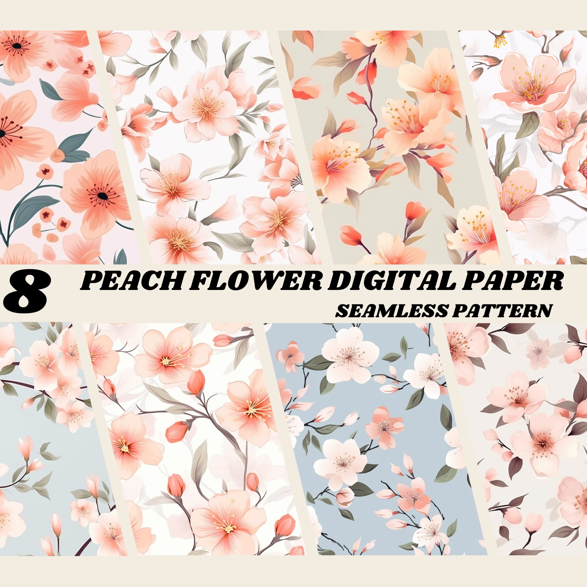 Digital Paper Clipart, Printable Wallpaper , Peach Flowers Prints ...