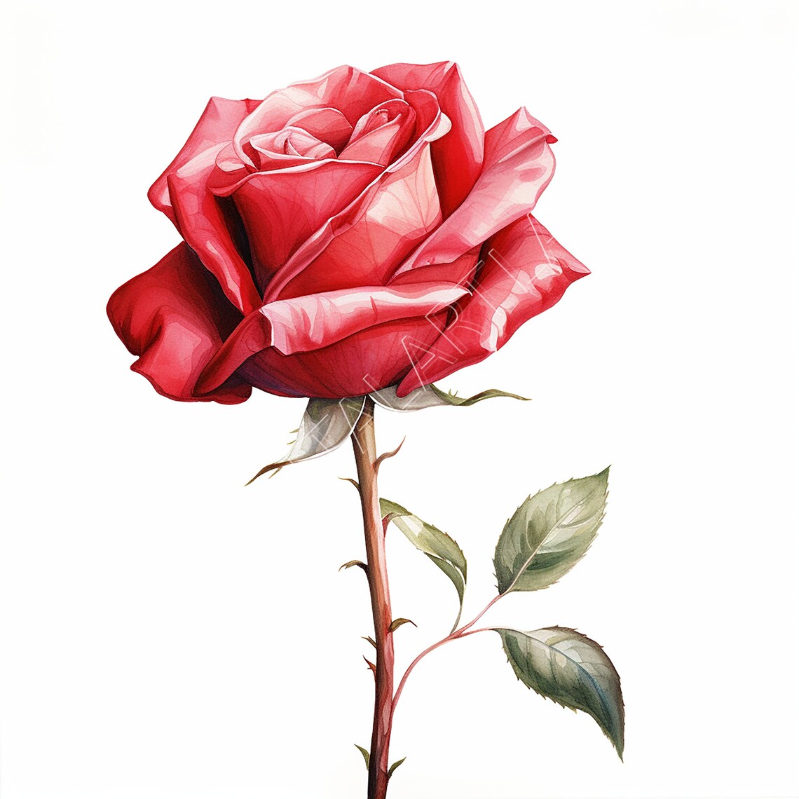 Red Rose Clipart, Printable Wall Art, Valentines Prints, Digital Red ...