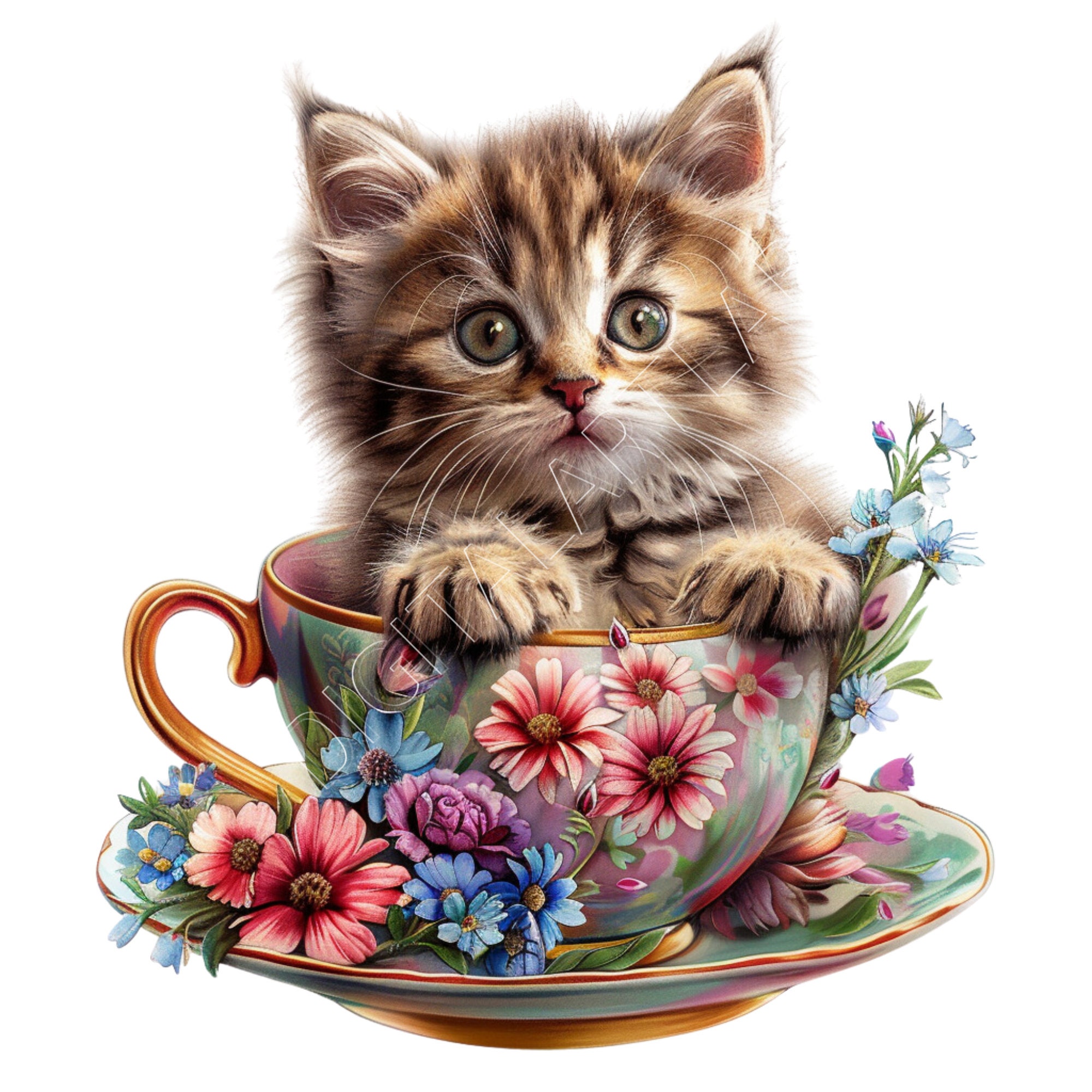 Kitten in Teacup Clipart, Lovely Kitten in Teacup, Animal Prints ...
