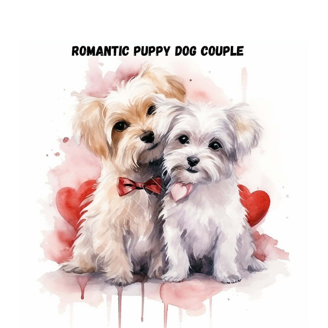 Romantic Puppy Dog Couple Clipart, Animal Prints, Puppy Dog Digital ...