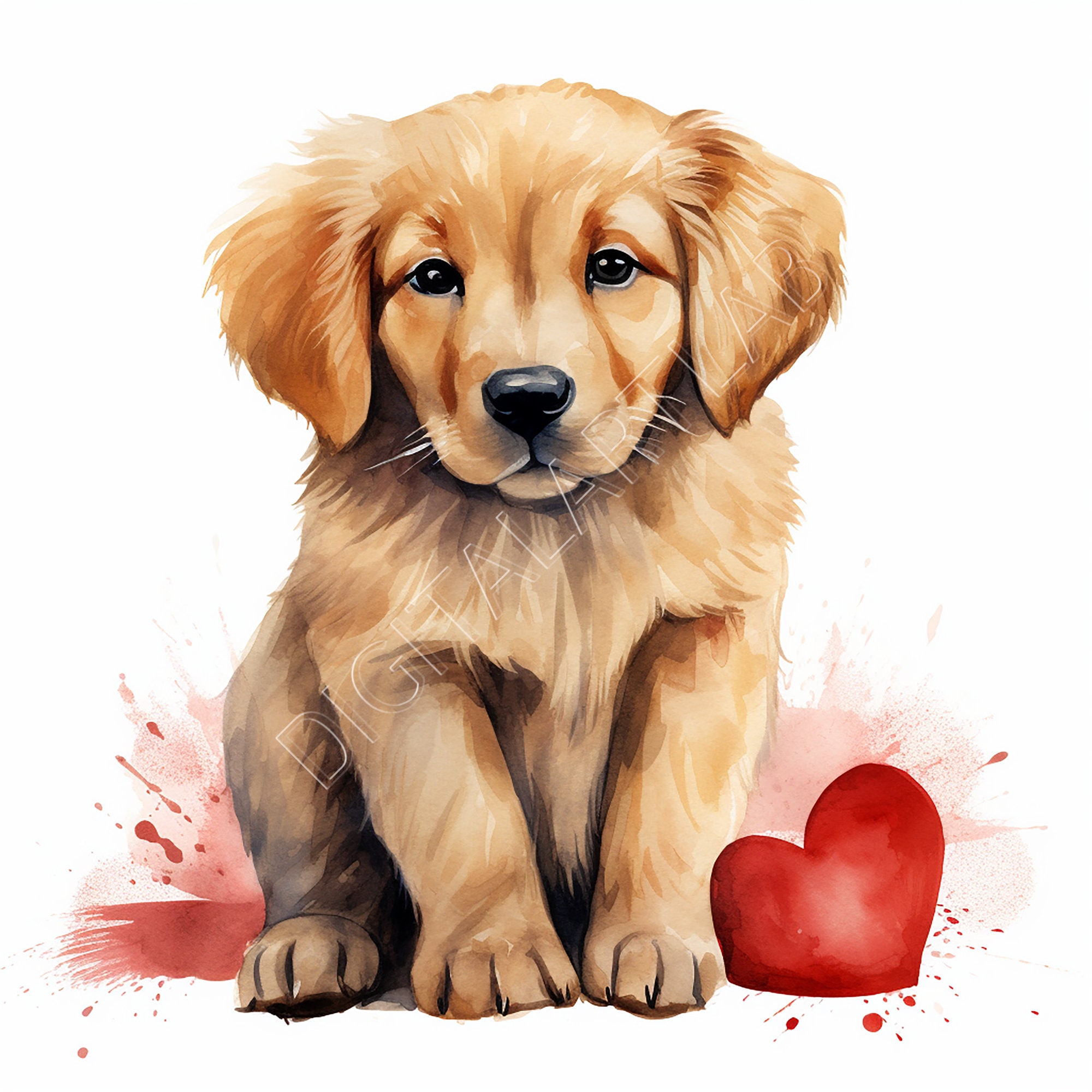 Romantic Golden Retriever Clipart, Animal Prints, Puppy Dog Digital ...
