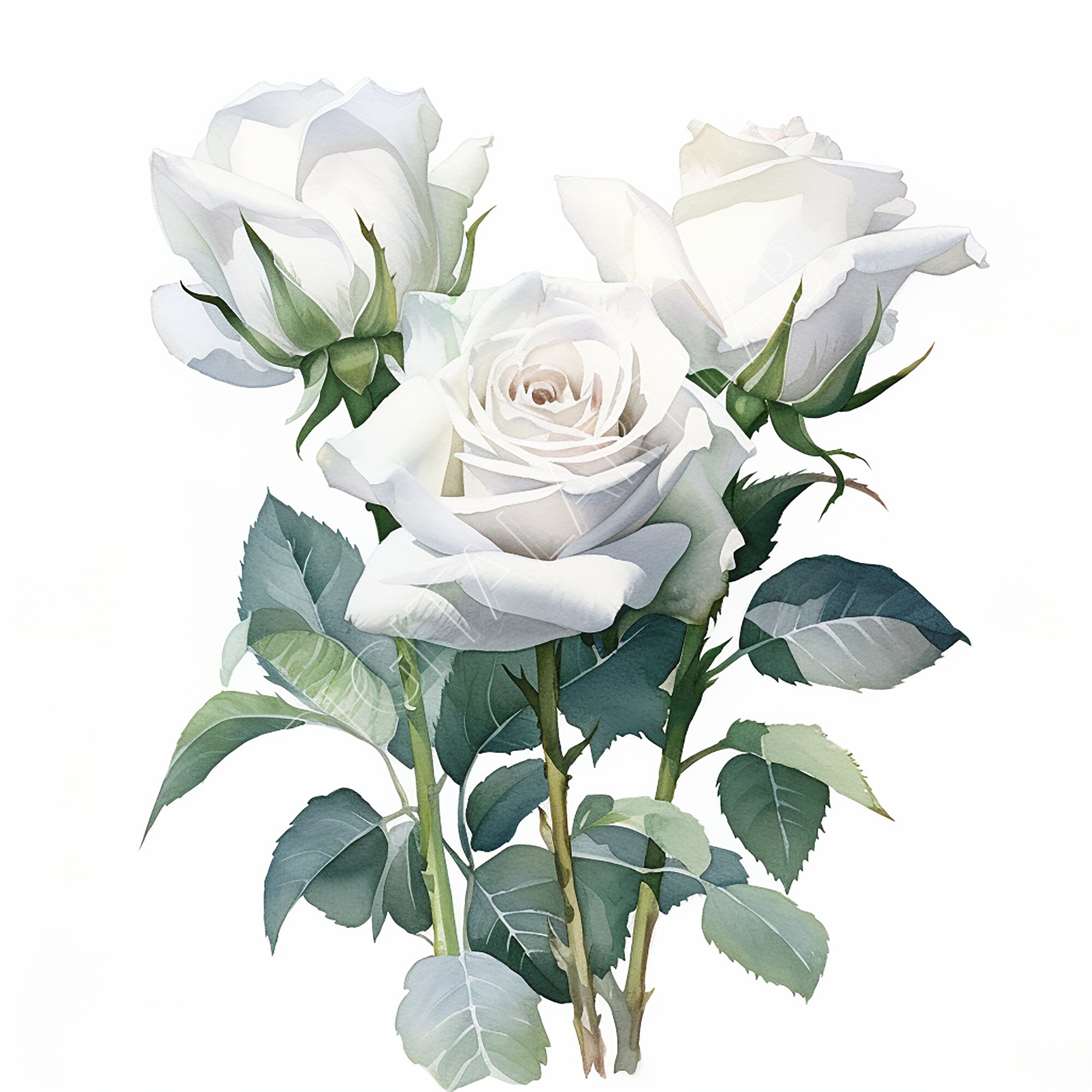 White Roses Clipart, Printable Wall Art, Valentines Prints, Digital ...