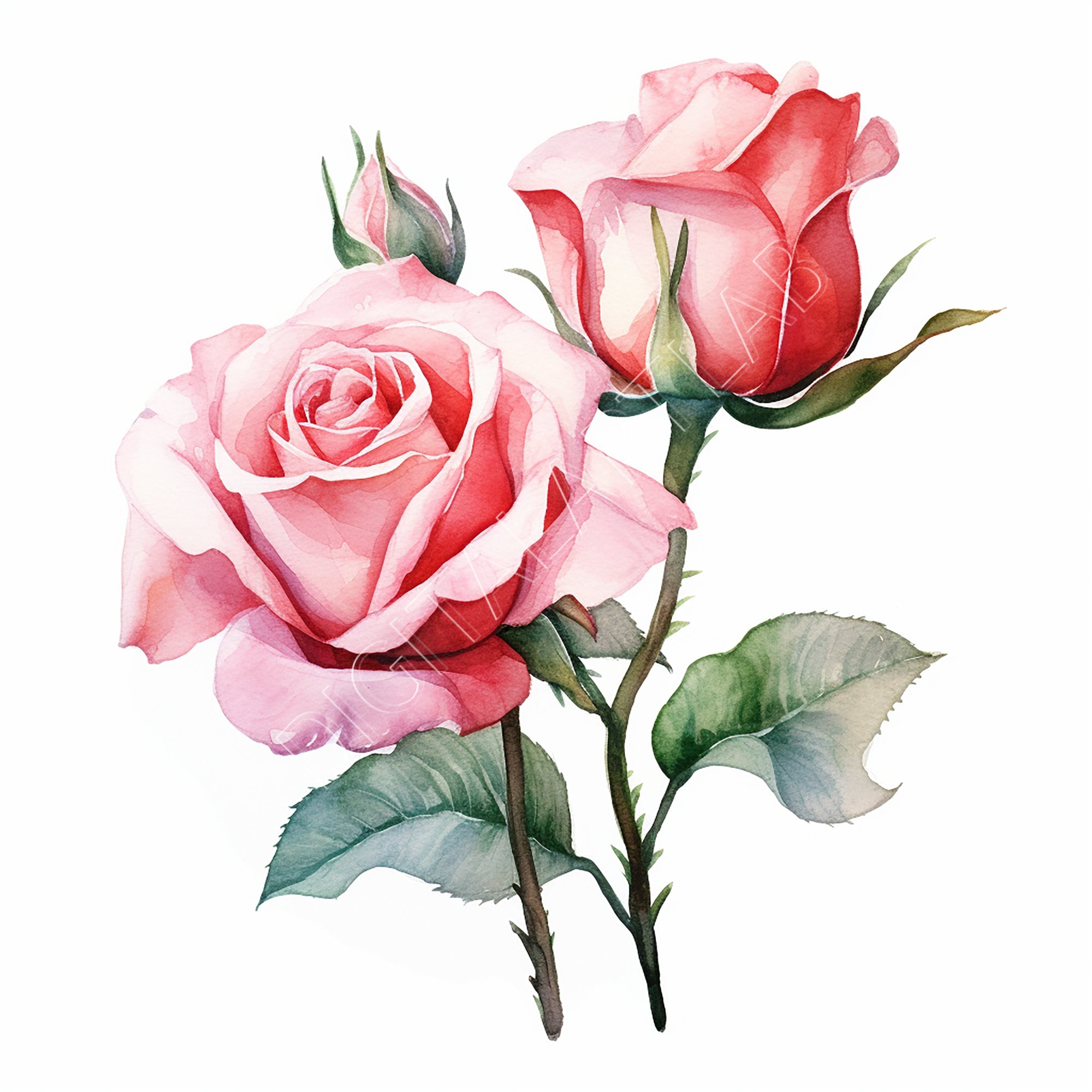 Pink Roses Watercolor Clipart, Printable Wall Art, Valentine's Day ...